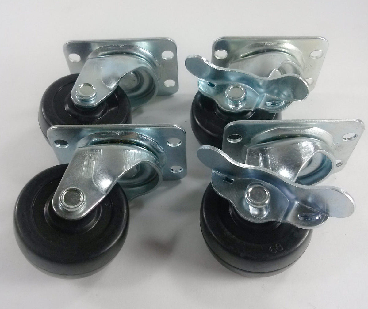 2" Hard Rubber Wheel Caster - 2 Swivels and 2 Swivels with Brake