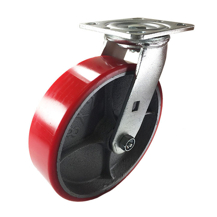 8" x 2" Red Polyurethane on Cast Iron Casters-2 Swivels and 2 Swivel w