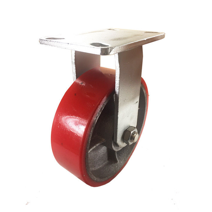 8" x 2" Red Polyurethane on Cast Iron Casters - 2 Rigids and 2 Swivels